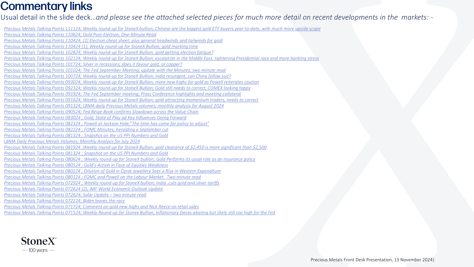 Precious Metals London Weekly Front Desk Presentation 111324; Chinese ...
