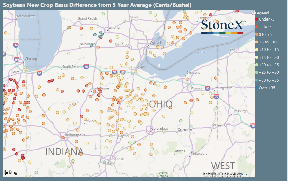 Ohio Soybean New Crop Basis Maps