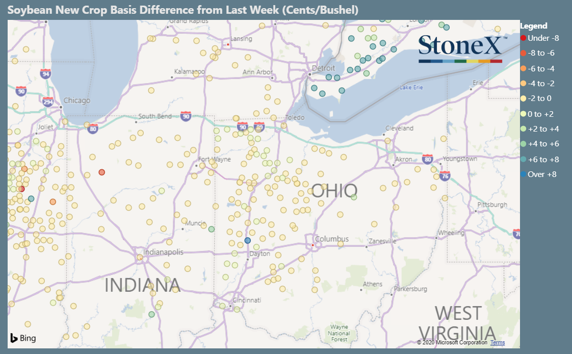 Ohio Soybean New Crop Basis Maps