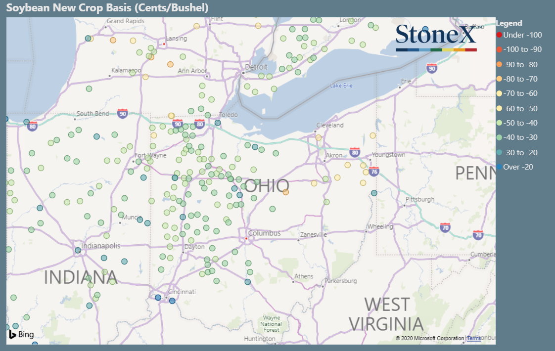 Ohio Soybean New Crop Basis Maps