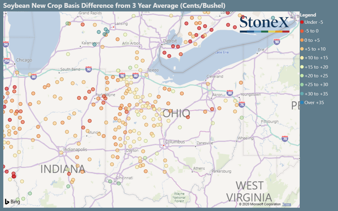 Ohio Soybean New Crop Basis Maps