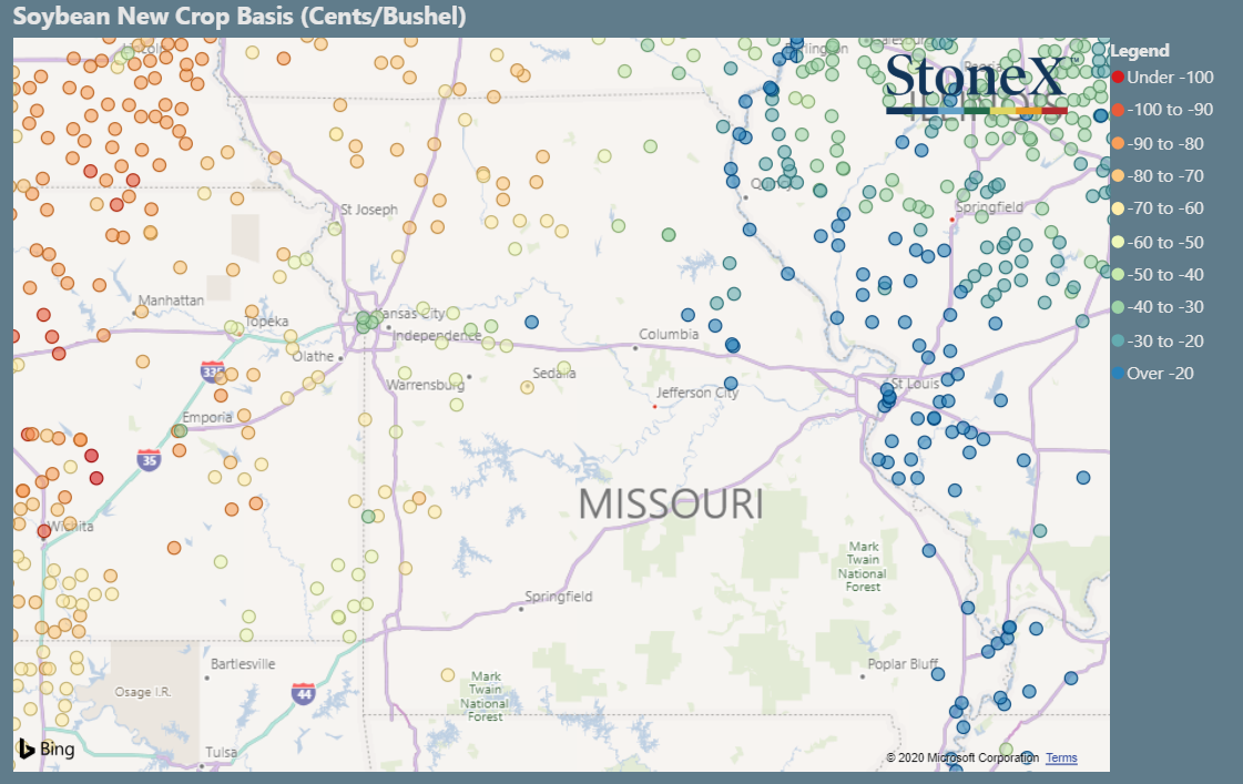 Missouri Soybean New Crop Basis Maps