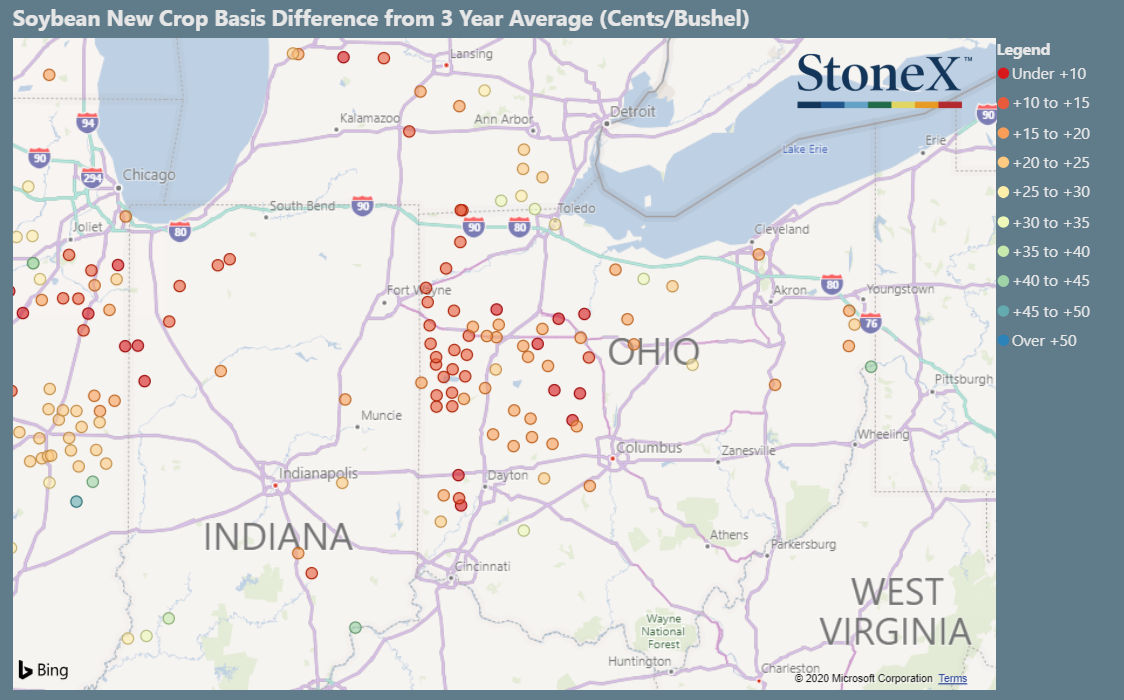 Ohio Soybean New Crop Basis Maps