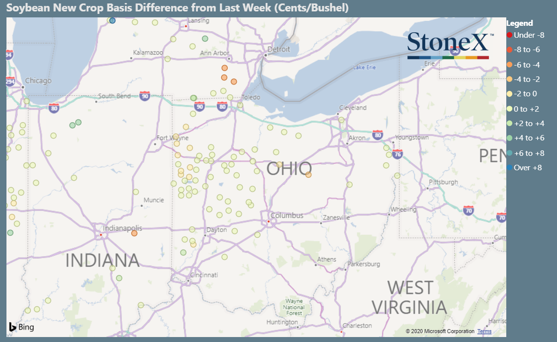 Ohio Soybean New Crop Basis Maps
