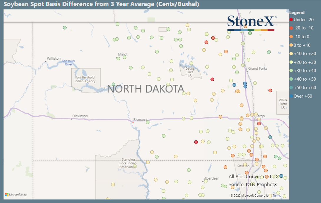 North Dakota Soybean Basis Maps