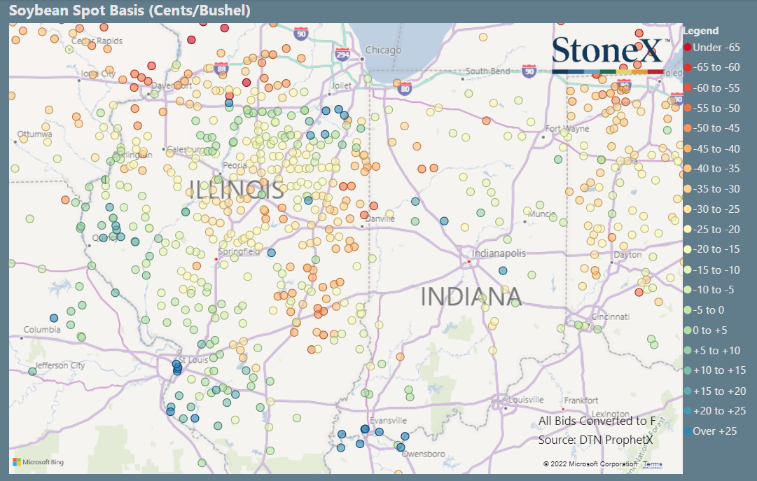 Illinois & Indiana Soybean Basis Maps